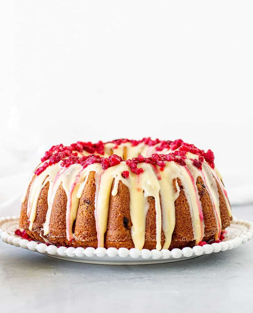 White Chocolate Raspberry Bundt Cake - Vintage Kitchen Notes