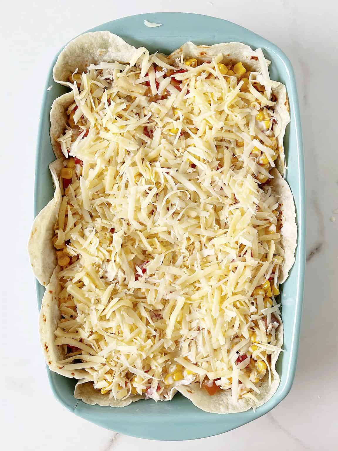 Mexican Chicken Casserole (Pastel Azteca) - Vintage Kitchen Notes