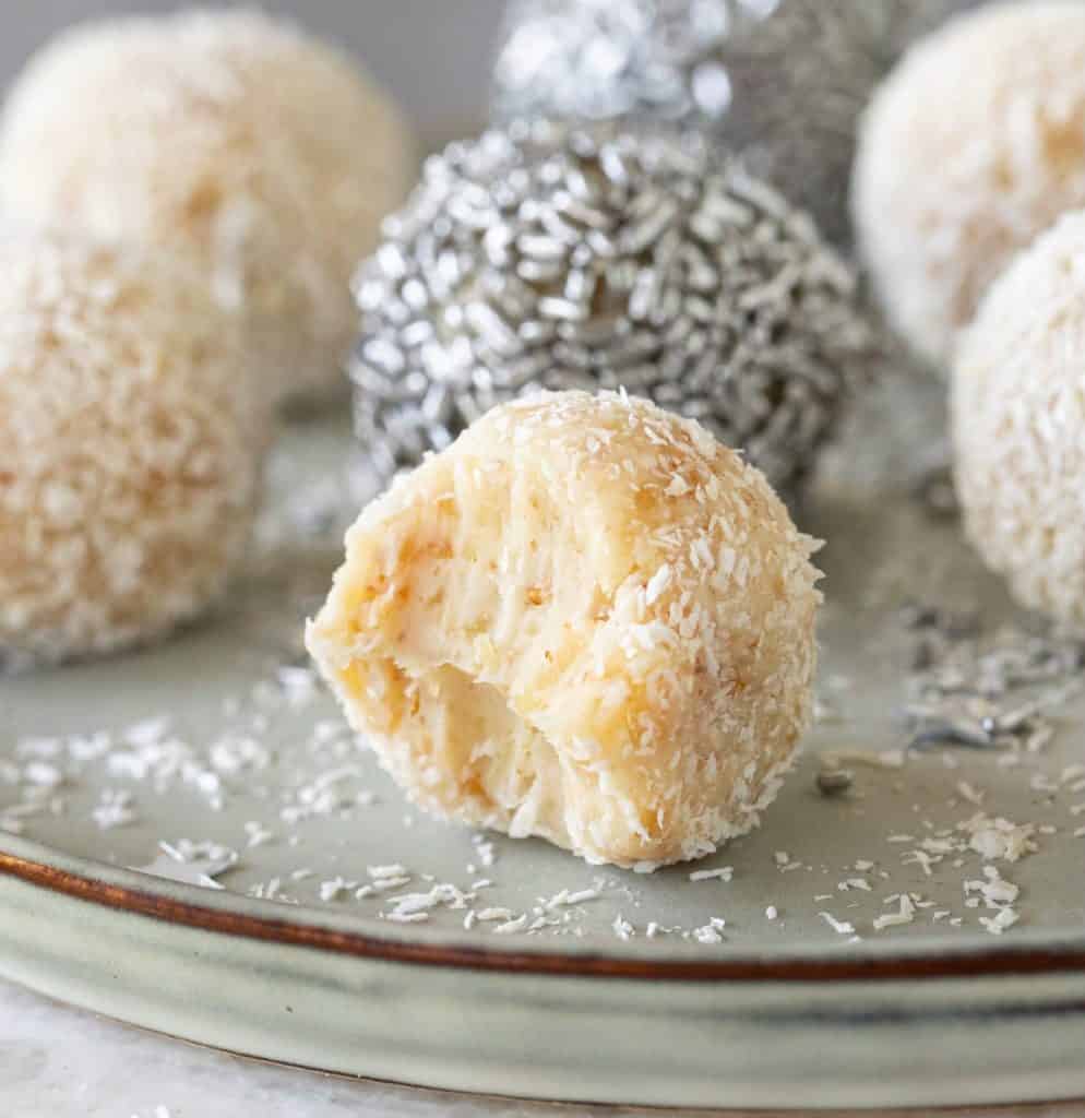 White Chocolate Coconut Truffles (no bake) - Vintage Kitchen Notes