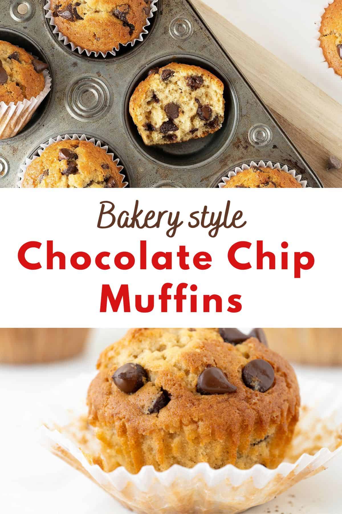 Easy Chocolate Chip Muffins (bakery-style) - Vintage Kitchen Notes