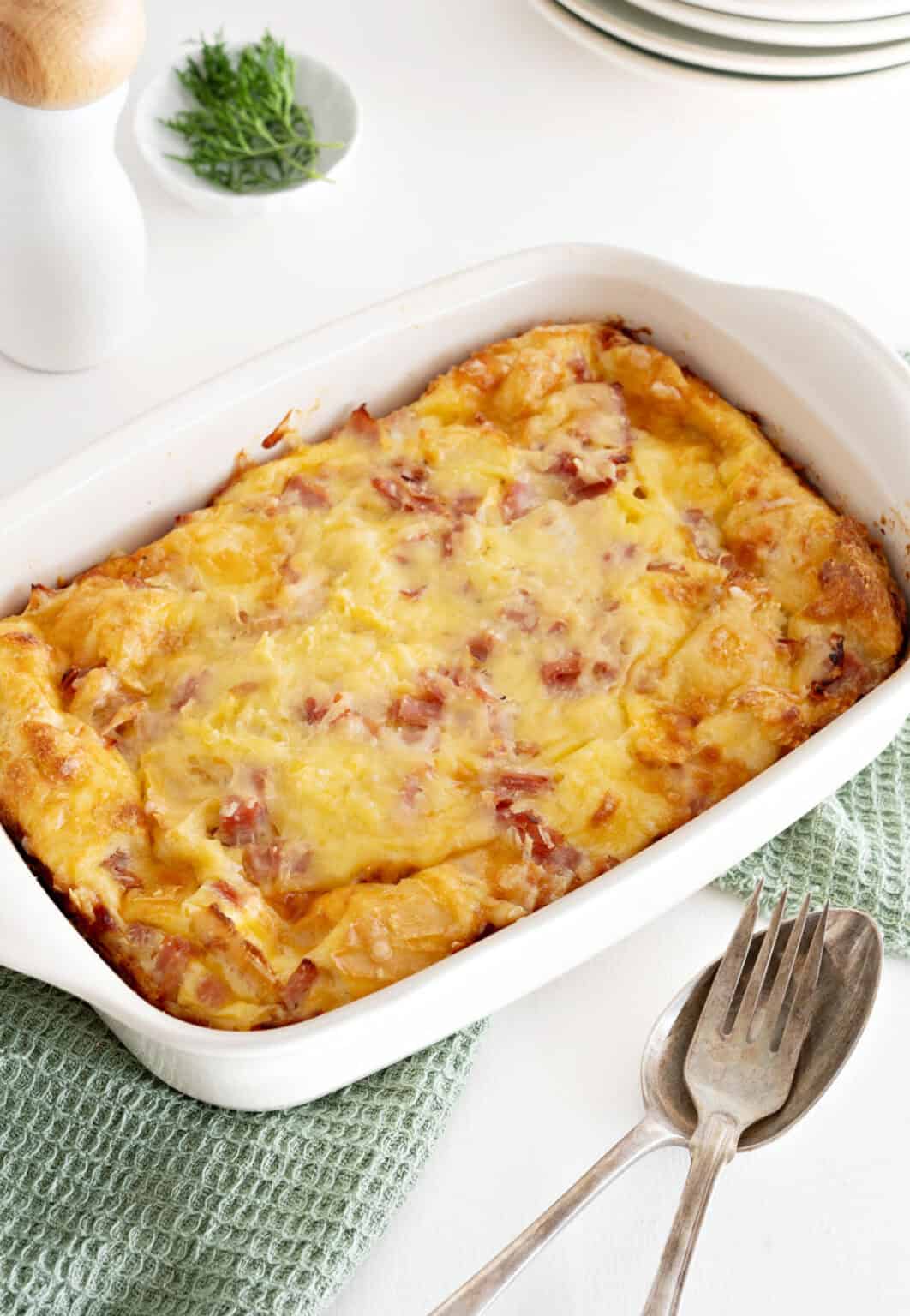 Ham and Cheese Strata (savory bread pudding) - Vintage Kitchen Notes