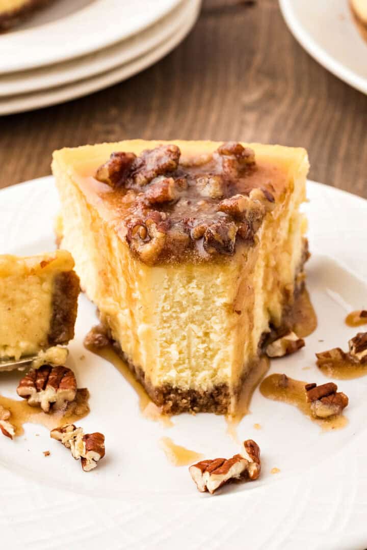 Creamy Maple Cheesecake with Pecan Sauce and Crust - Vintage Kitchen Notes